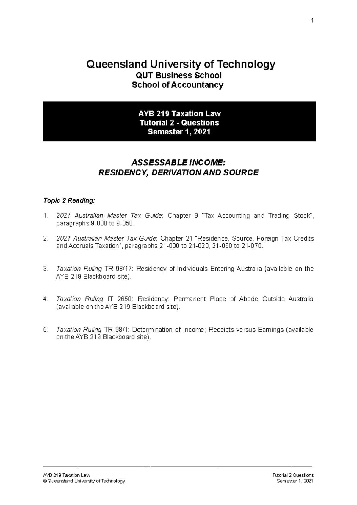 Tutorial 2 notes and - Queensland University of Technology QUT Business ...