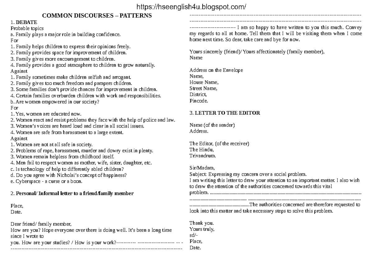 Common Discourses - English grammar - COMMON DISCOURSES – PATTERNS 1 ...