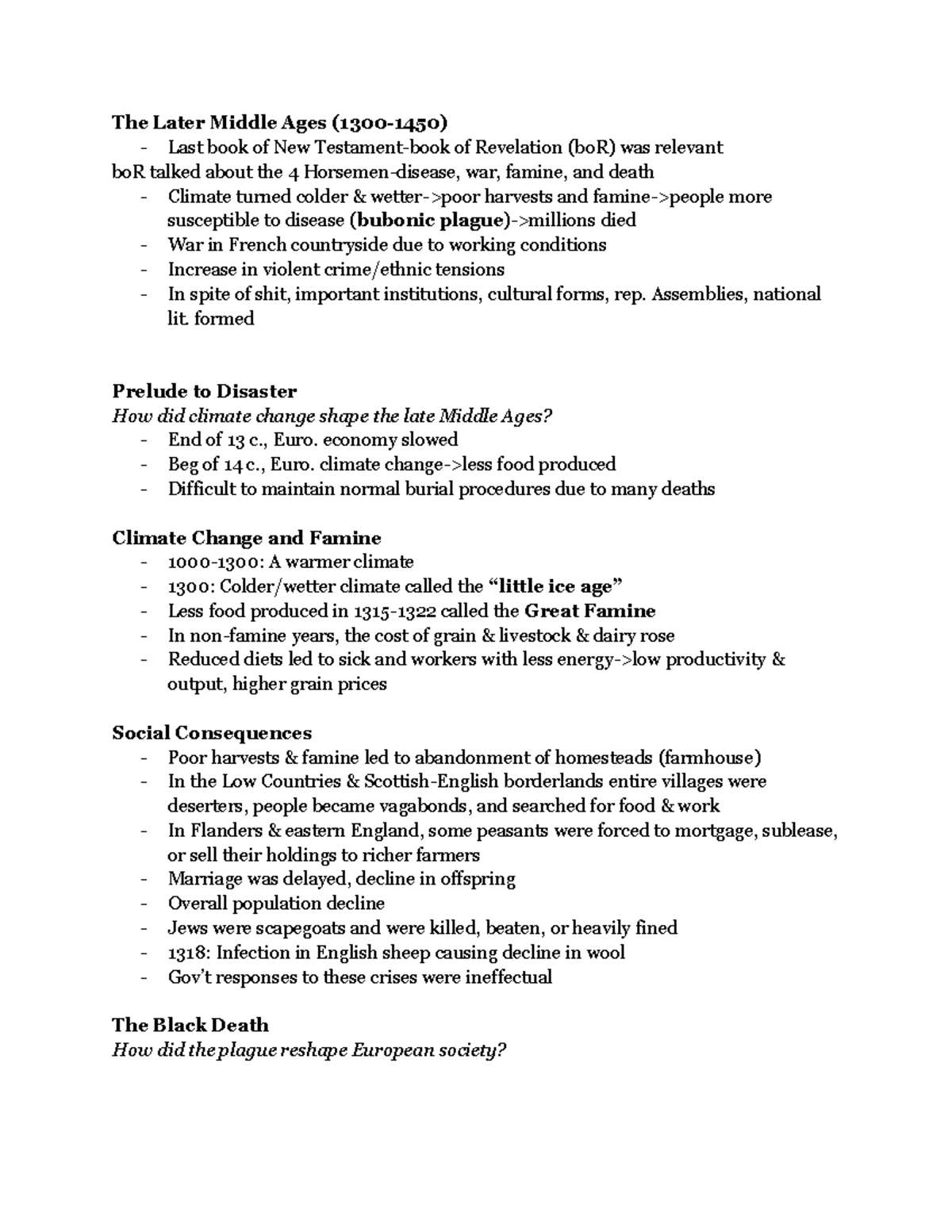 McKay Textbook Notes - The Later Middle Ages (1300-1450) - Last book of ...