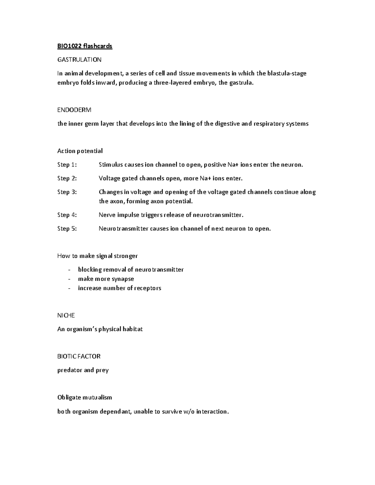Bio1022 flashcards for exams - BIO1022 flashcards GASTRULATION In ...