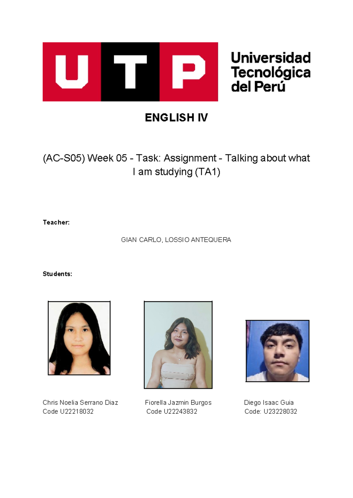 (AC-S05) Week 05 - Task Assignment - Talking about what I am studying (TA1) - ingles, tarea ...