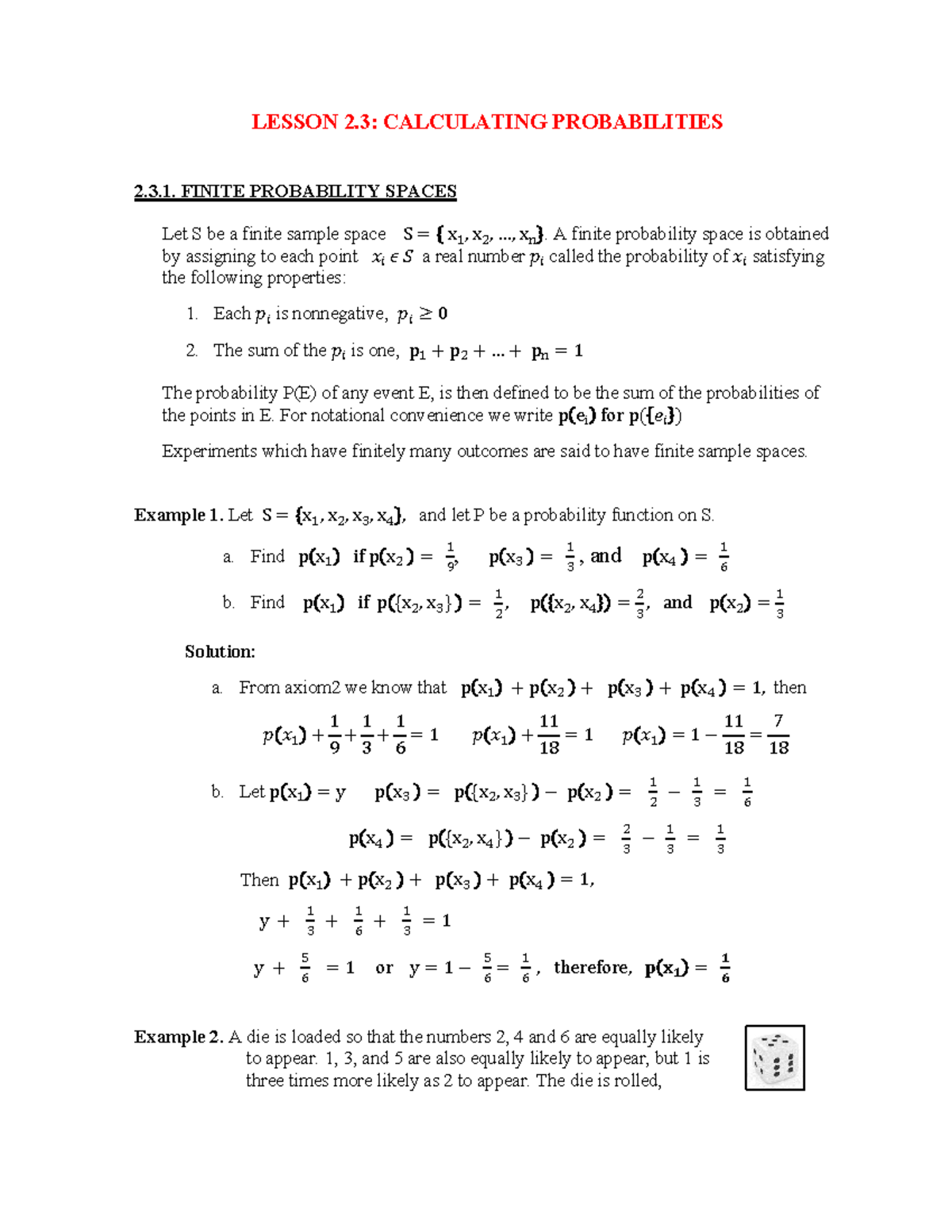Calculating-Probabilities - LESSON 2: CALCULATING PROBABILITIES 2.3 ...