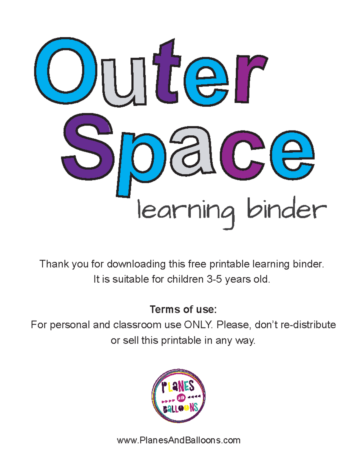 Space learning binder - Out er Spac e learning binder Thank you for ...