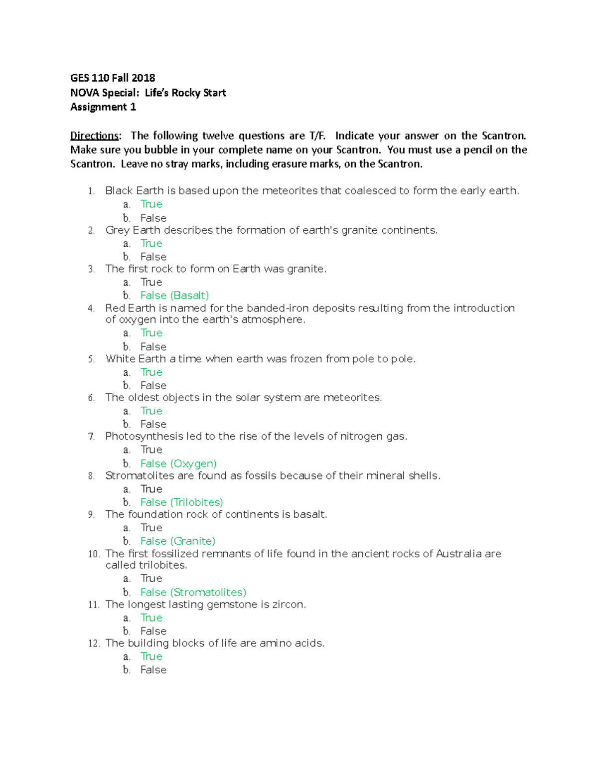 Answer Key NOVA 1 - GES 110 Fall 2018 NOVA Special: Life’s Rocky Start ...