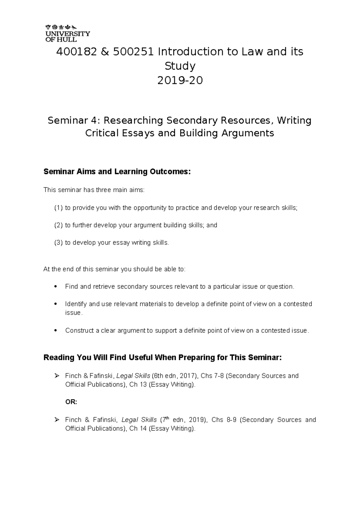 Seminar 4 Activities Sheet 2019 Version PB Amended - 400182 & 500251 ...