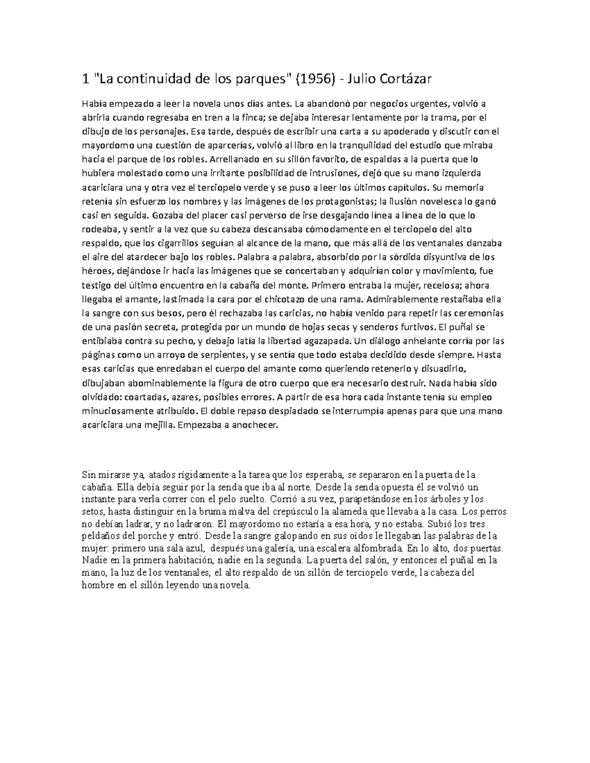 Español Cuentos - DIBUJO - 1 "La continuidad de los parques" (1956 ...