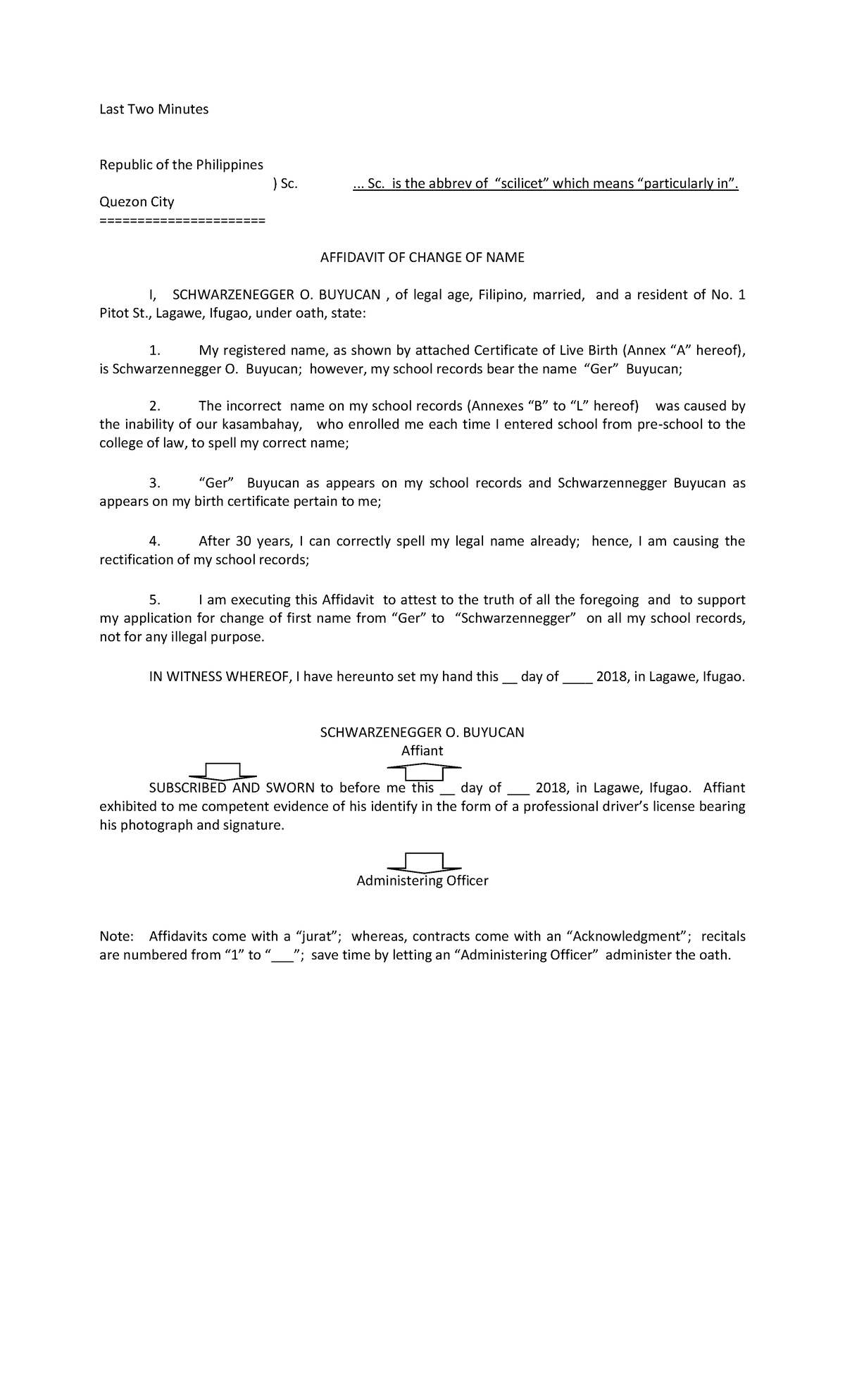 Affidavit - Last Two Minutes Republic of the Philippines ) Sc. ... Sc ...