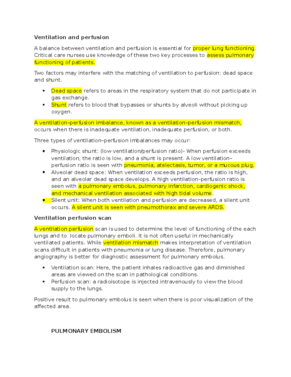 Ventilation and perfusion - Critical care nurses use knowledge of these ...
