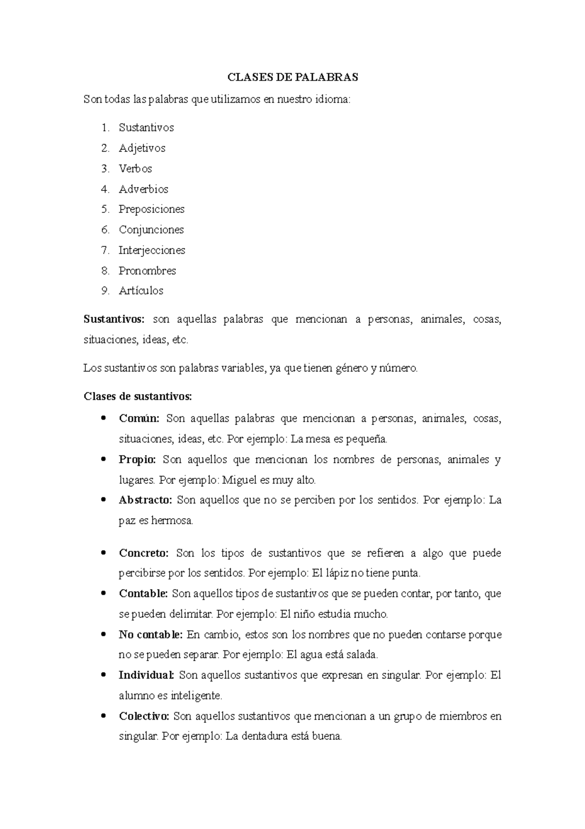 Informe Clases DE Palabras - CLASES DE PALABRAS Son todas las palabras ...