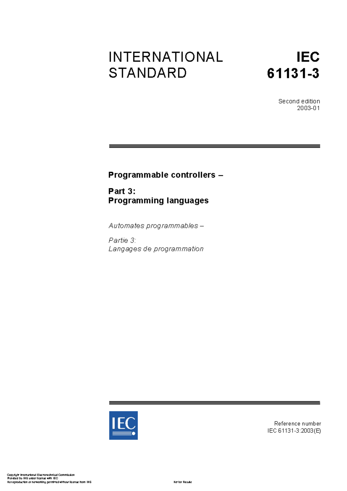 International Standard IEC 61131 Programming languages - INTERNATIONAL ...