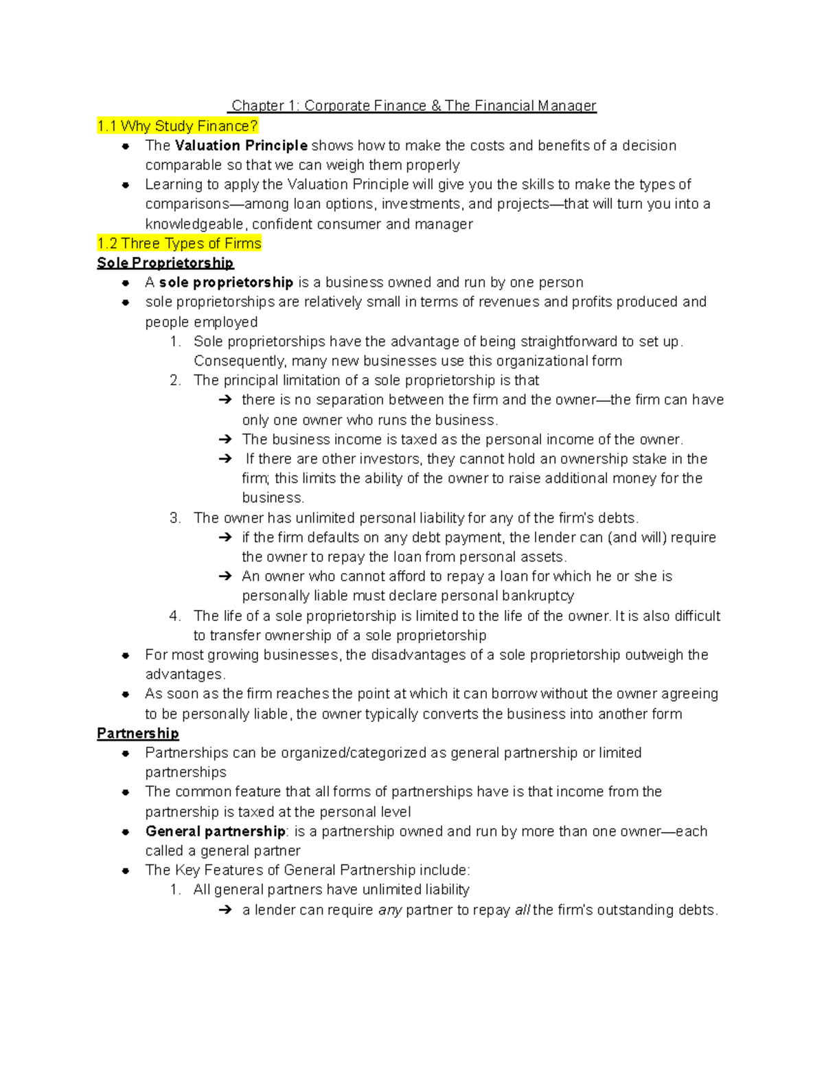 FIN300 Week 1-5 - Notes - Chapter 1: Corporate Finance & The Financial ...