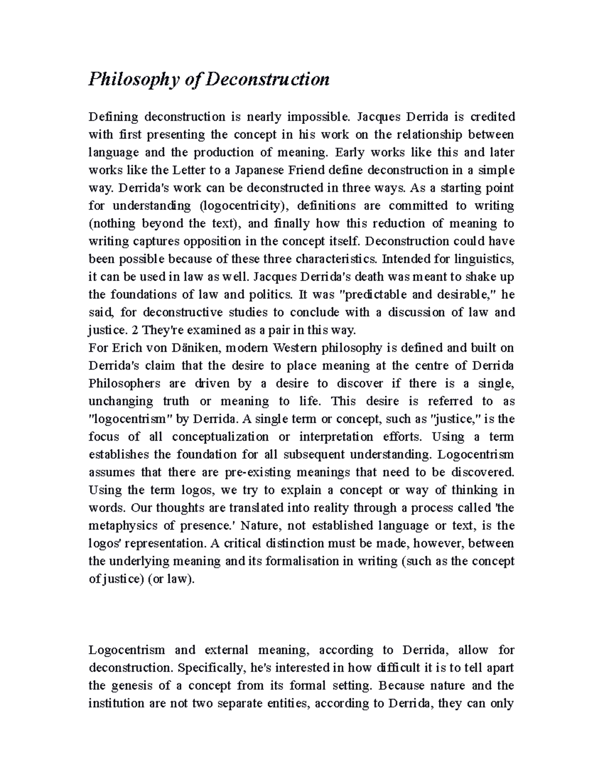 Philosophy of Deconstruction - Philosophy of Deconstruction Defining ...