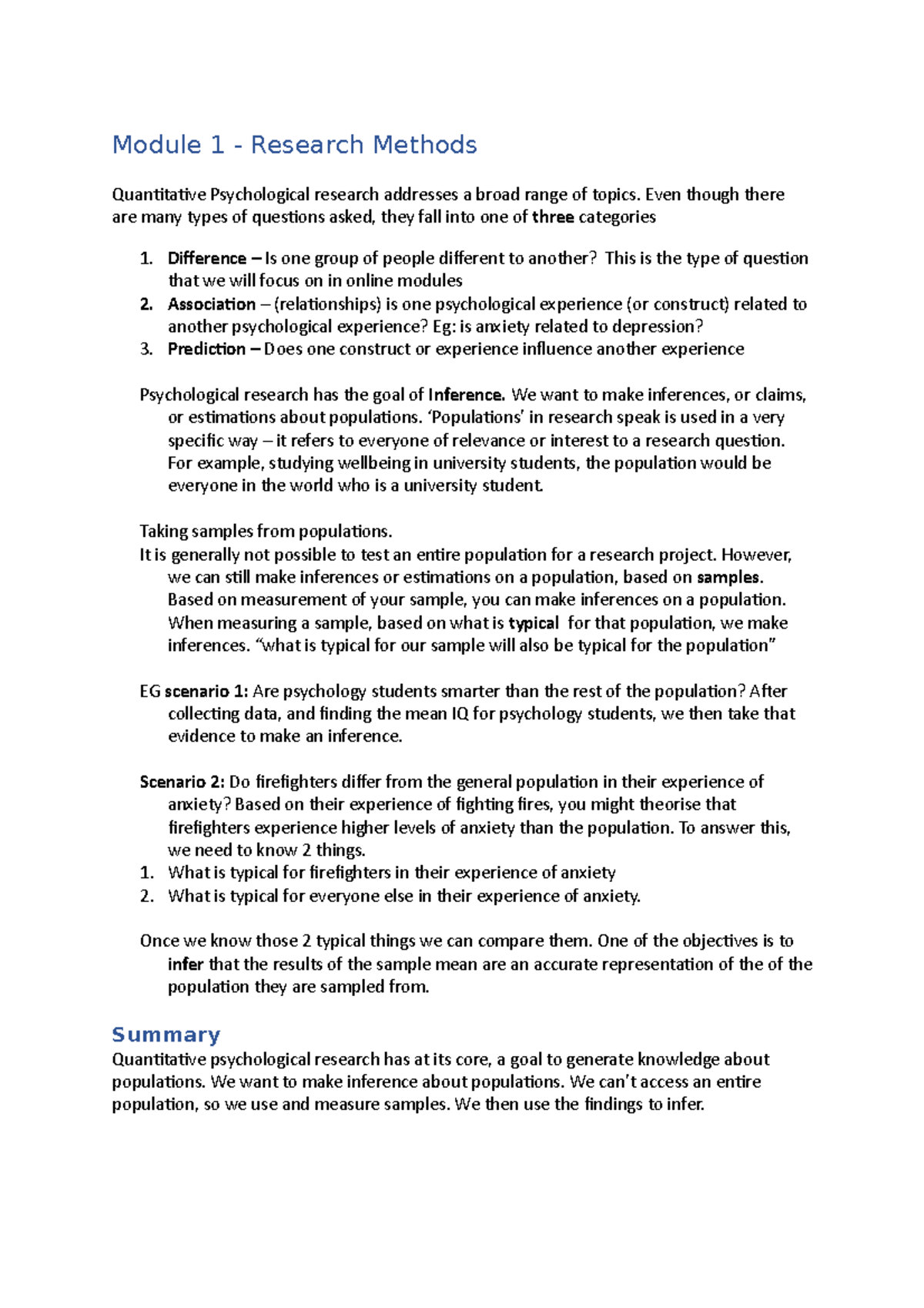 Psychology Research Methods - Module 1 - Research Methods Quantitative ...