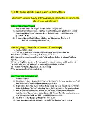 Final Exam Study Guide Phil 101 - Philosophy 101 Final Exam Study Guide Aristotle (Chapter 7 ...