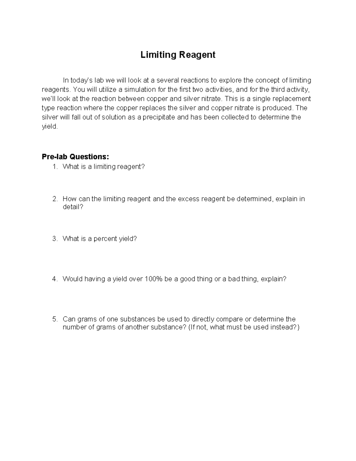 Limiting Reagent Activity Lauren Church - Limiting Reagent In today’s ...