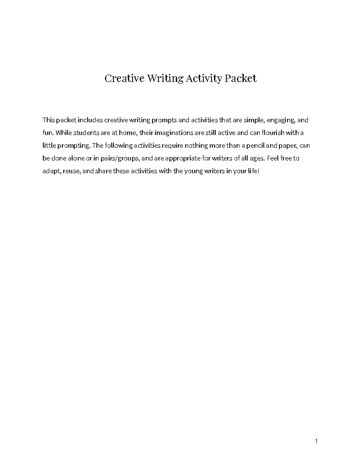 Creative-Writing-Activities - Creative Writing Activity Packet This ...