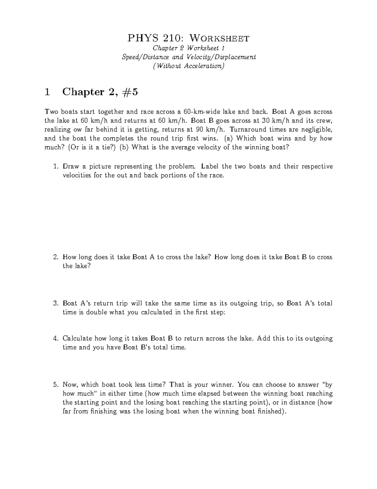 C2 Worksheet 1 - PHYS 210: Worksheet Chapter 2 Worksheet 1 Speed ...