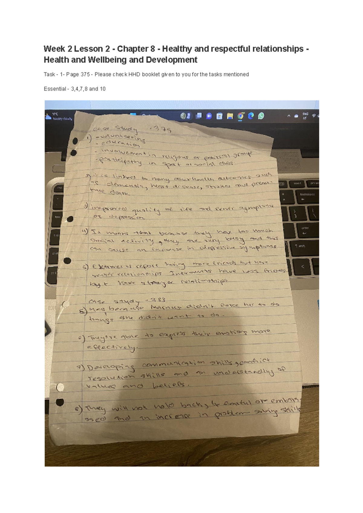 Week 2 Lesson 2 - Chapter 8 - Healthy and respectful relationships ...