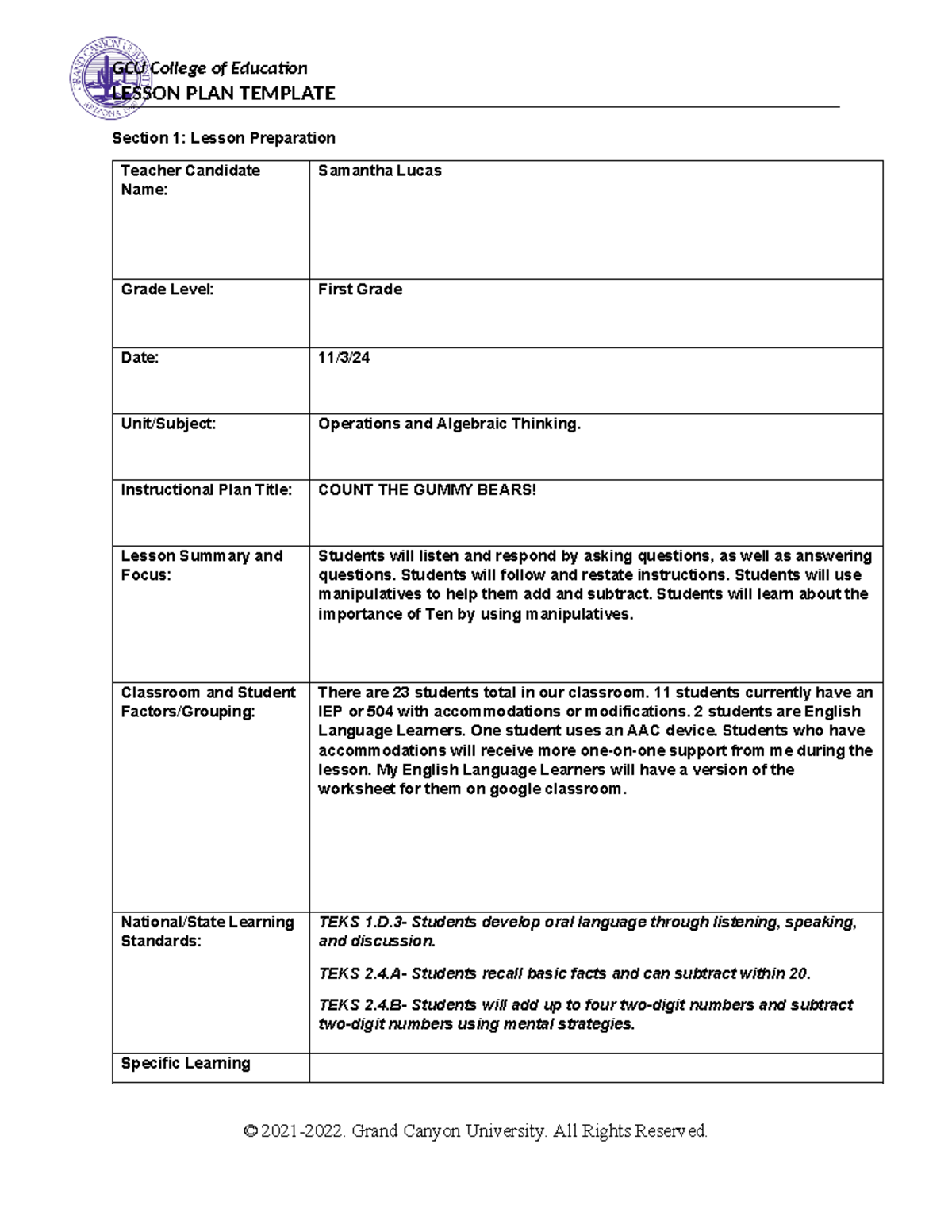 Coe-lesson-plan-template math - LESSON PLAN TEMPLATE Section 1: Lesson Preparation Teacher ...