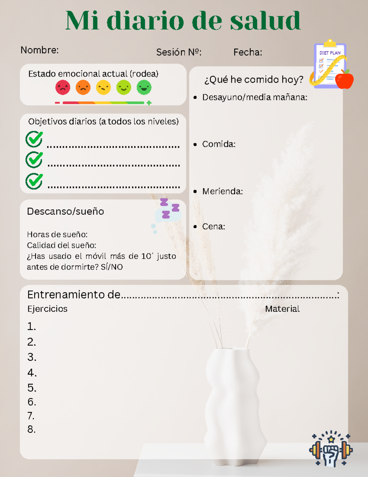 Diario de salud - Estado emocional actual (rodea) ¿Qué he comido hoy ...