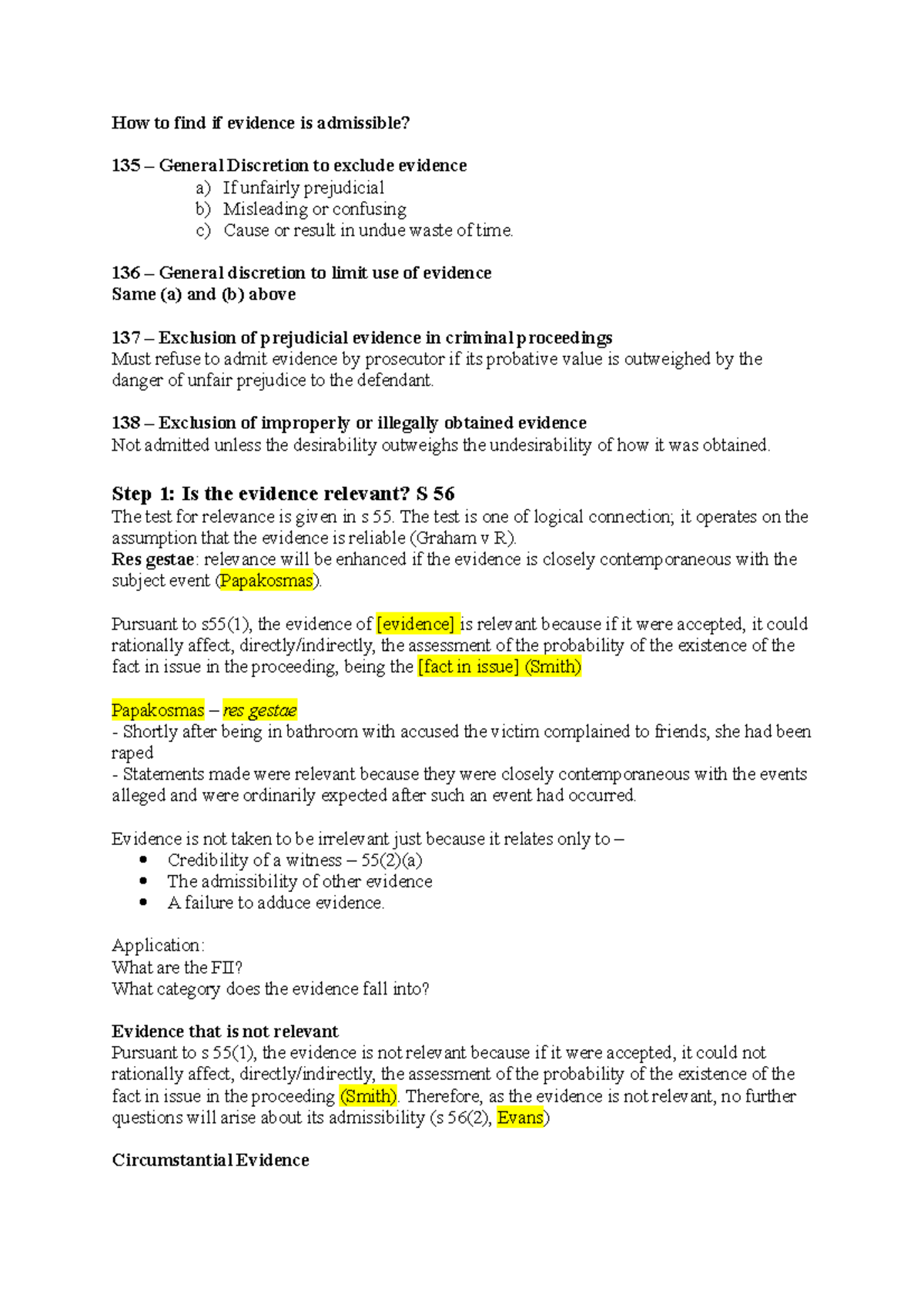 Evidence Flowchart - How to find if evidence is admissible? 135 ...