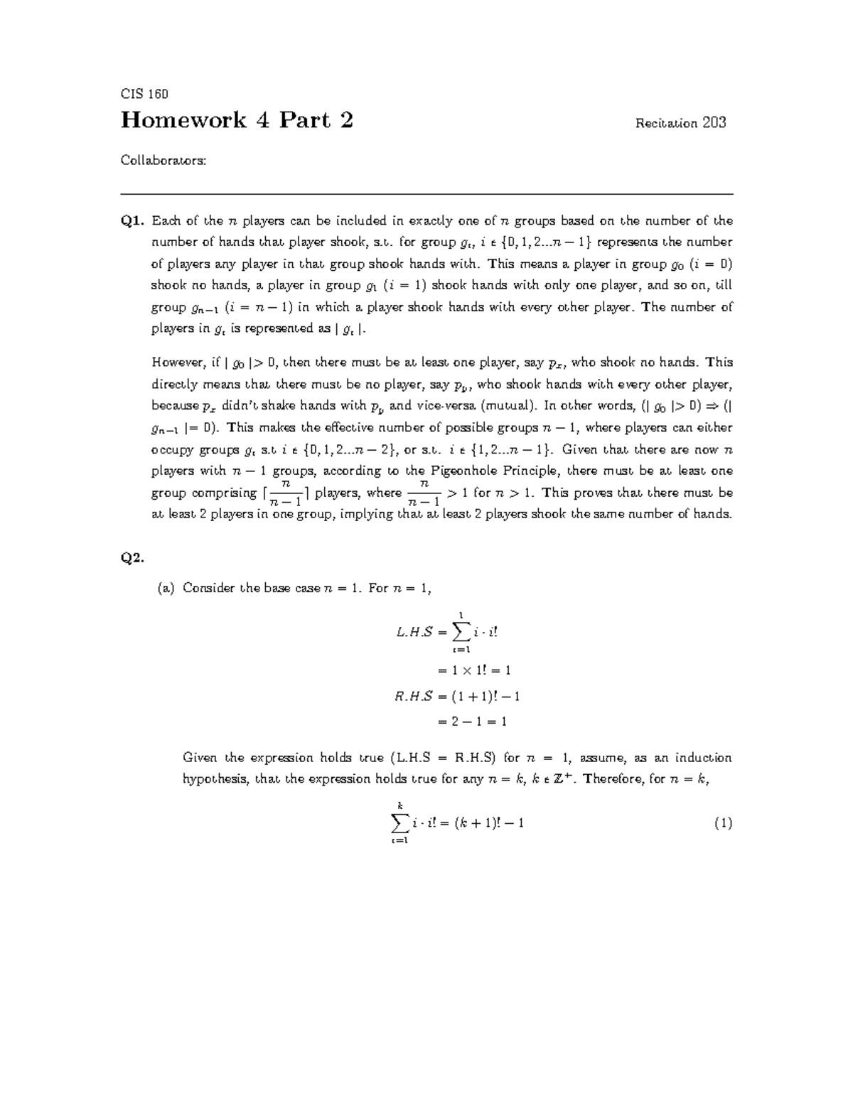 Homework 4 Part 2 - PHP - CIS 160 Homework 4 Part 2 Recitation 203 Collaborators: Q1 of ...
