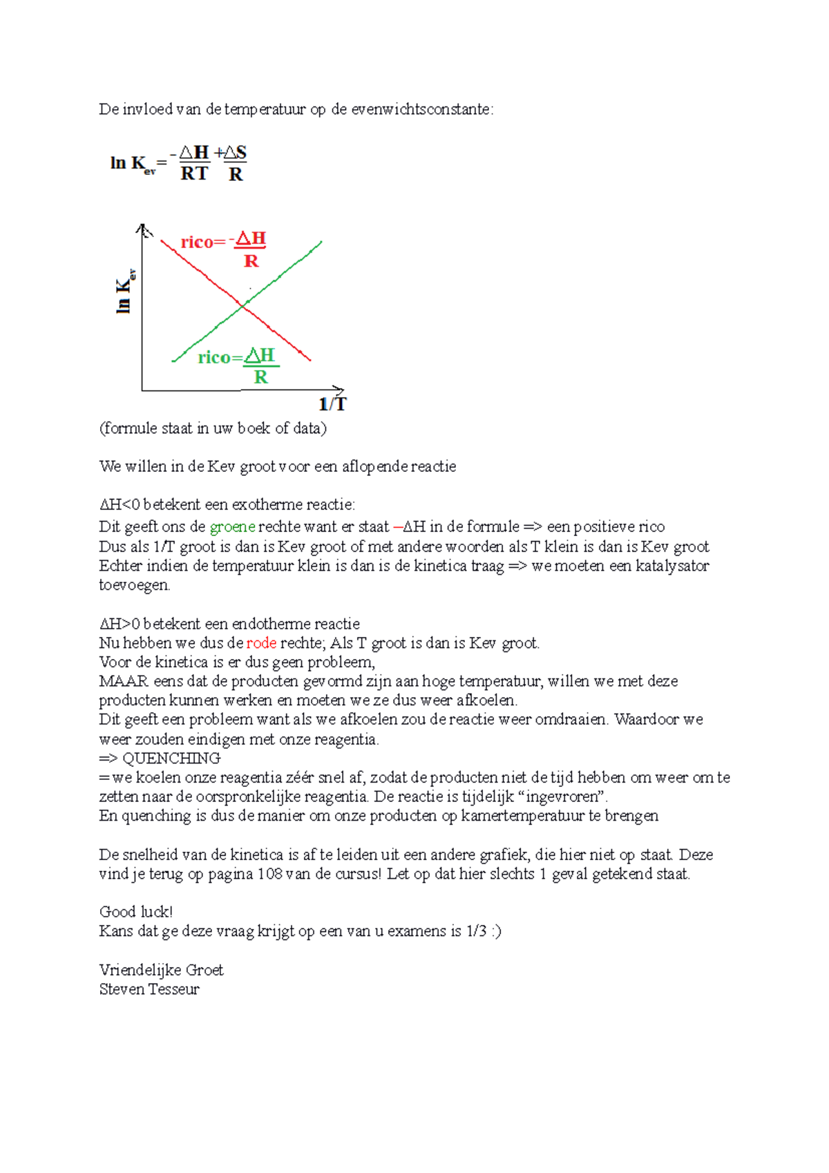 Quenching grondslagen vd chemie - De invloed van de temperatuur op de ...