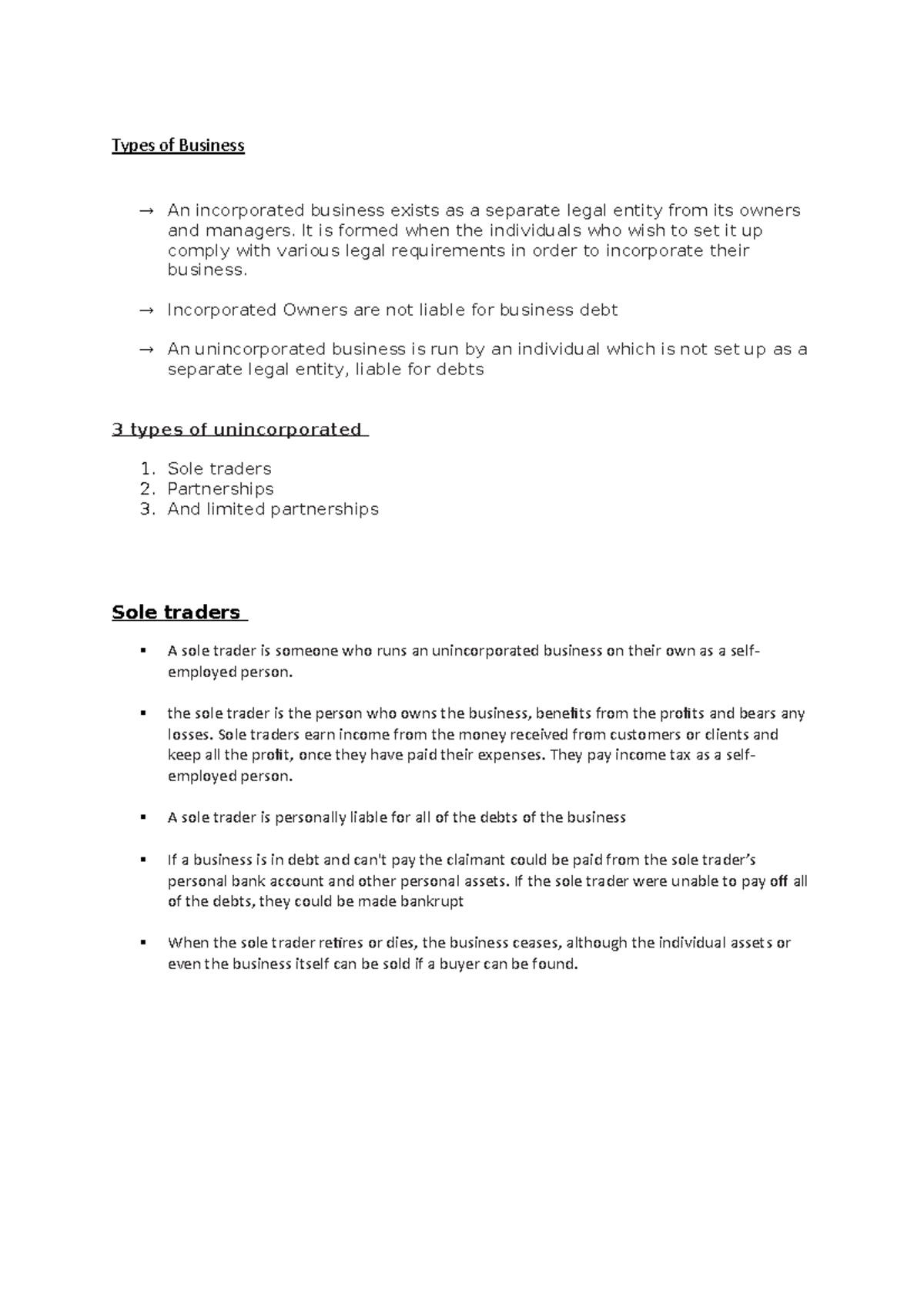 Types of Business - Types of Business An incorporated business exists ...