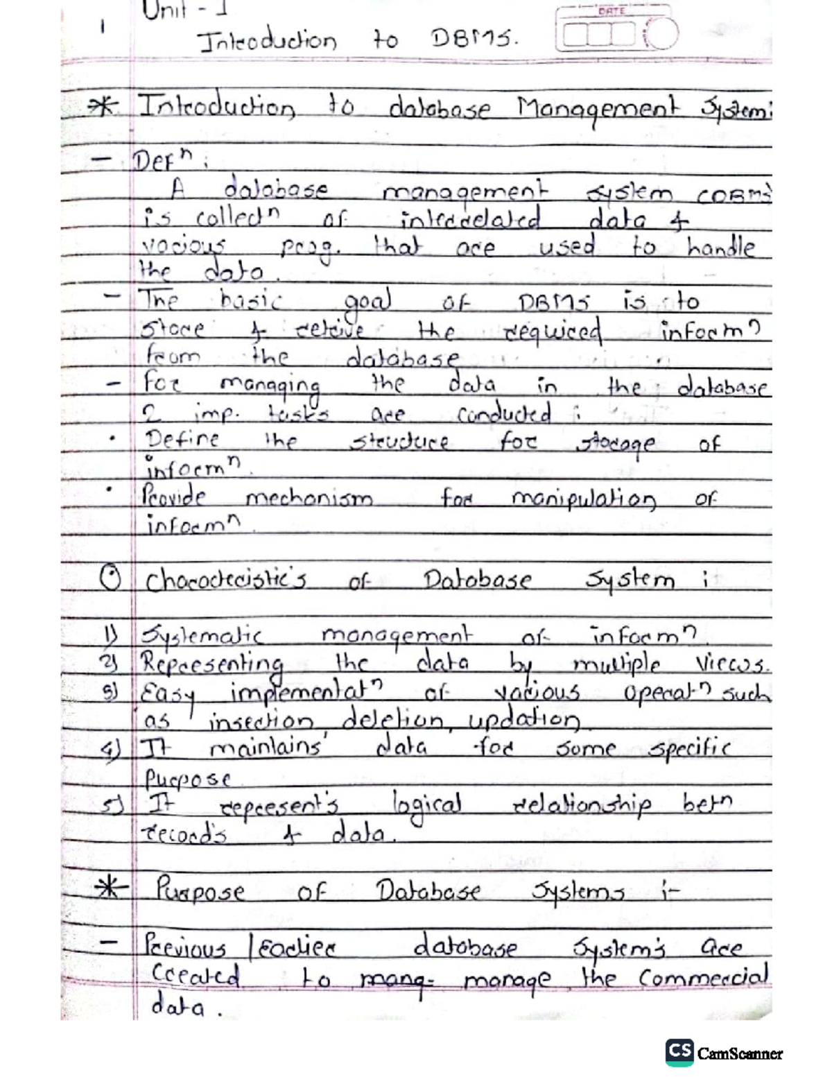 Dbm 1 - dbm unite 1 notes - Unit I DATE I Introduction to DBMS ...