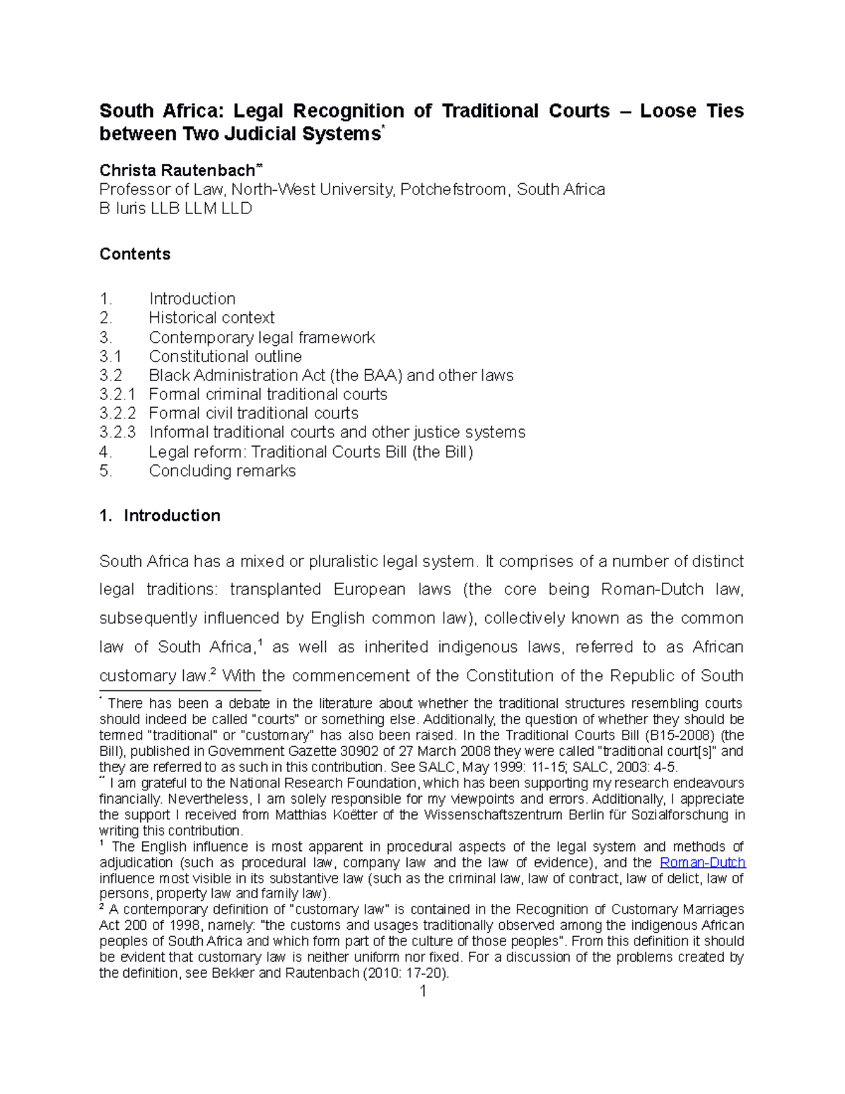 Rautenbach SAChapter Final Draft - South Africa: Legal Recognition of ...