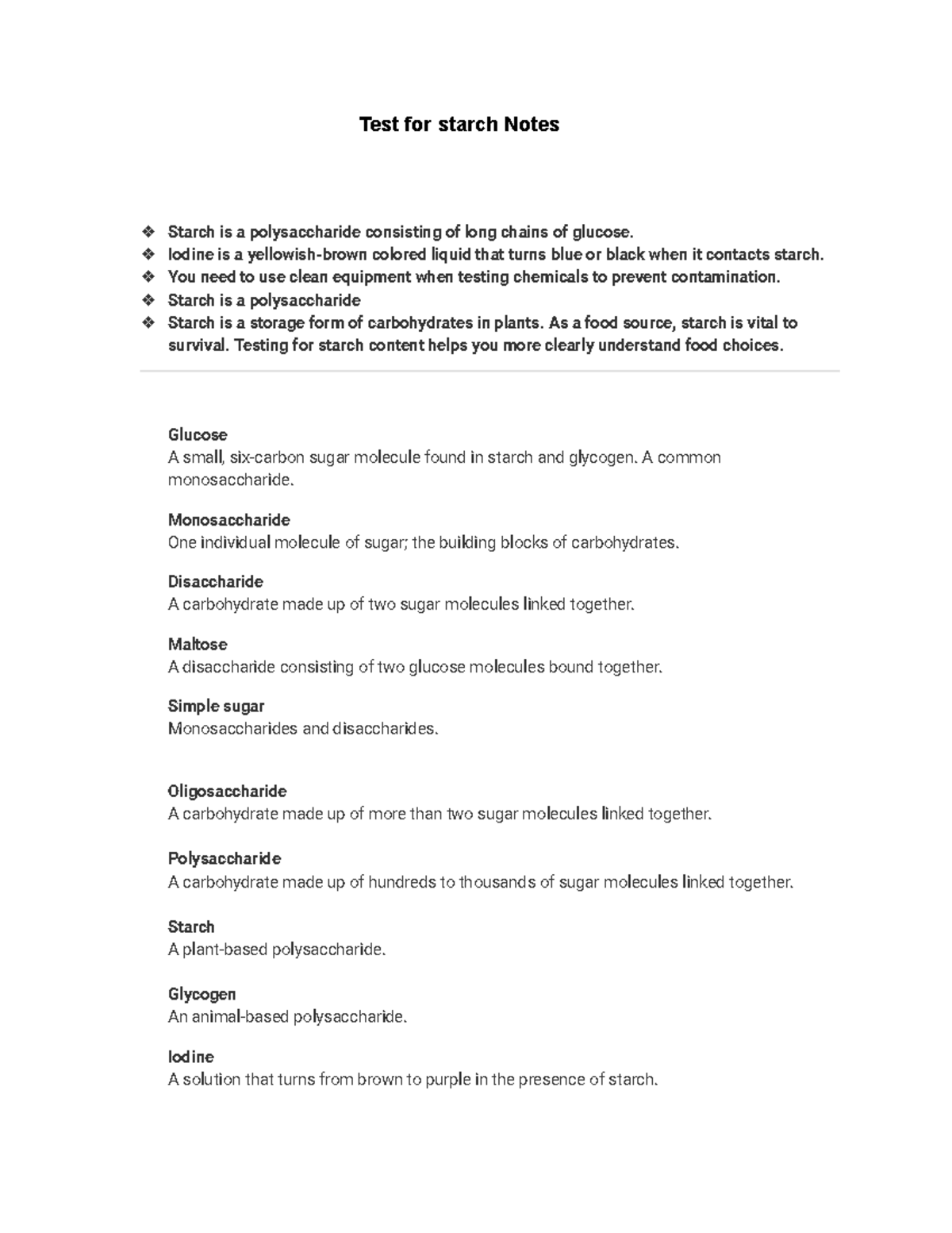 Biology. 8 Test for starch Notes - Test for starch Notes Starch is a ...