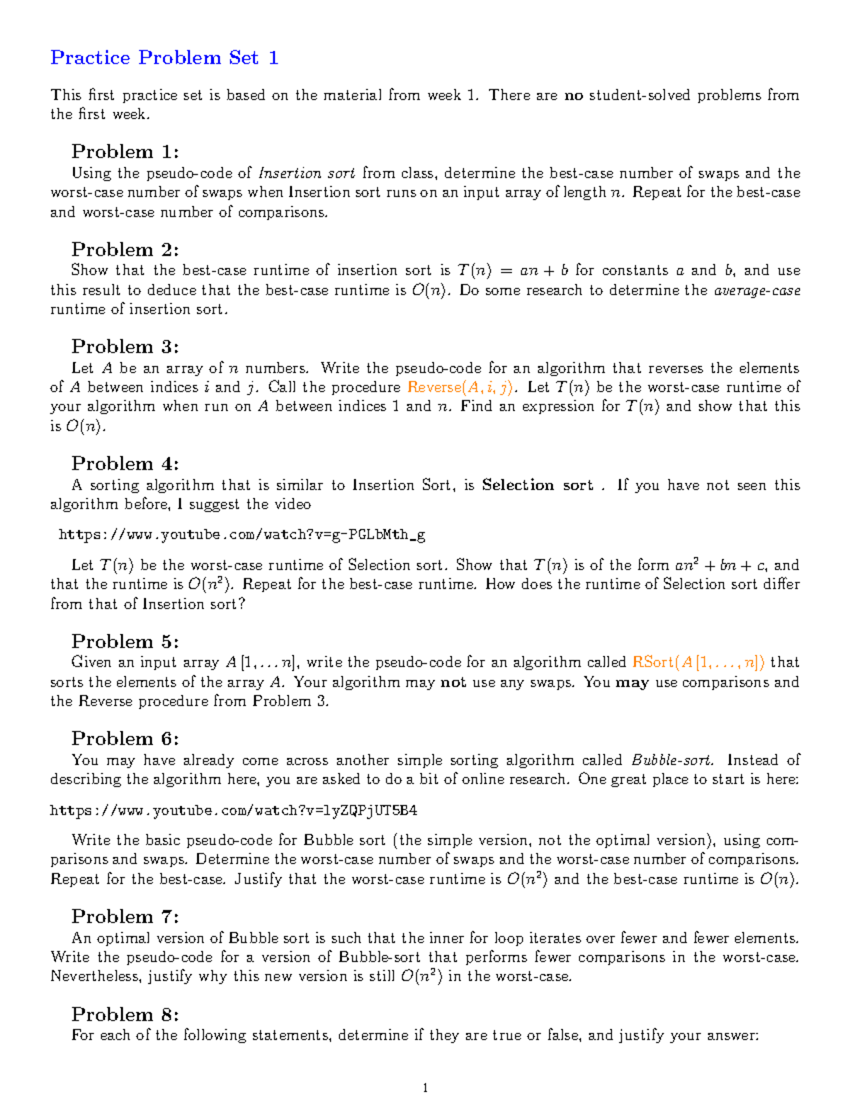 Practice 1 - Practice Problem Set 1 This first practice set is based on the material from week 1 ...