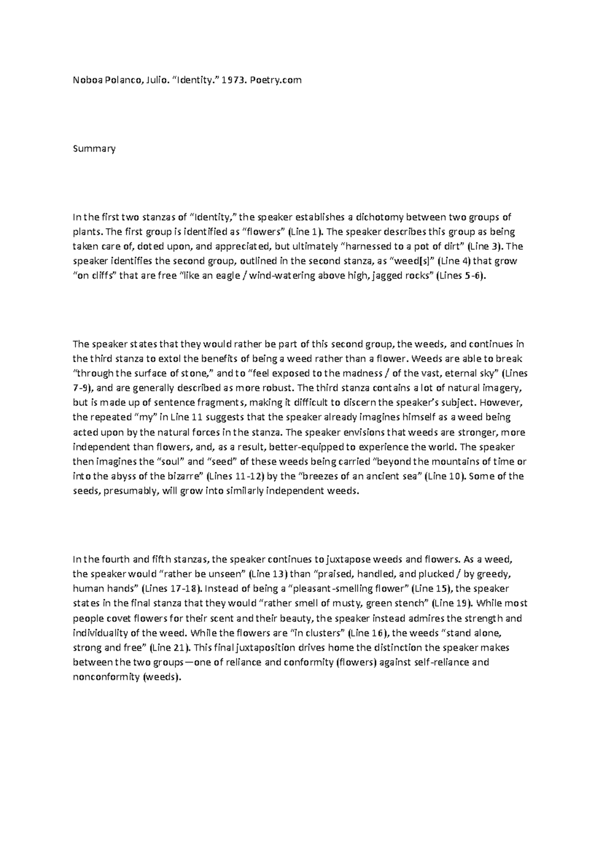 Document - Noboa Polanco, Julio. “Identity.” 1973. Poetry Summary In ...