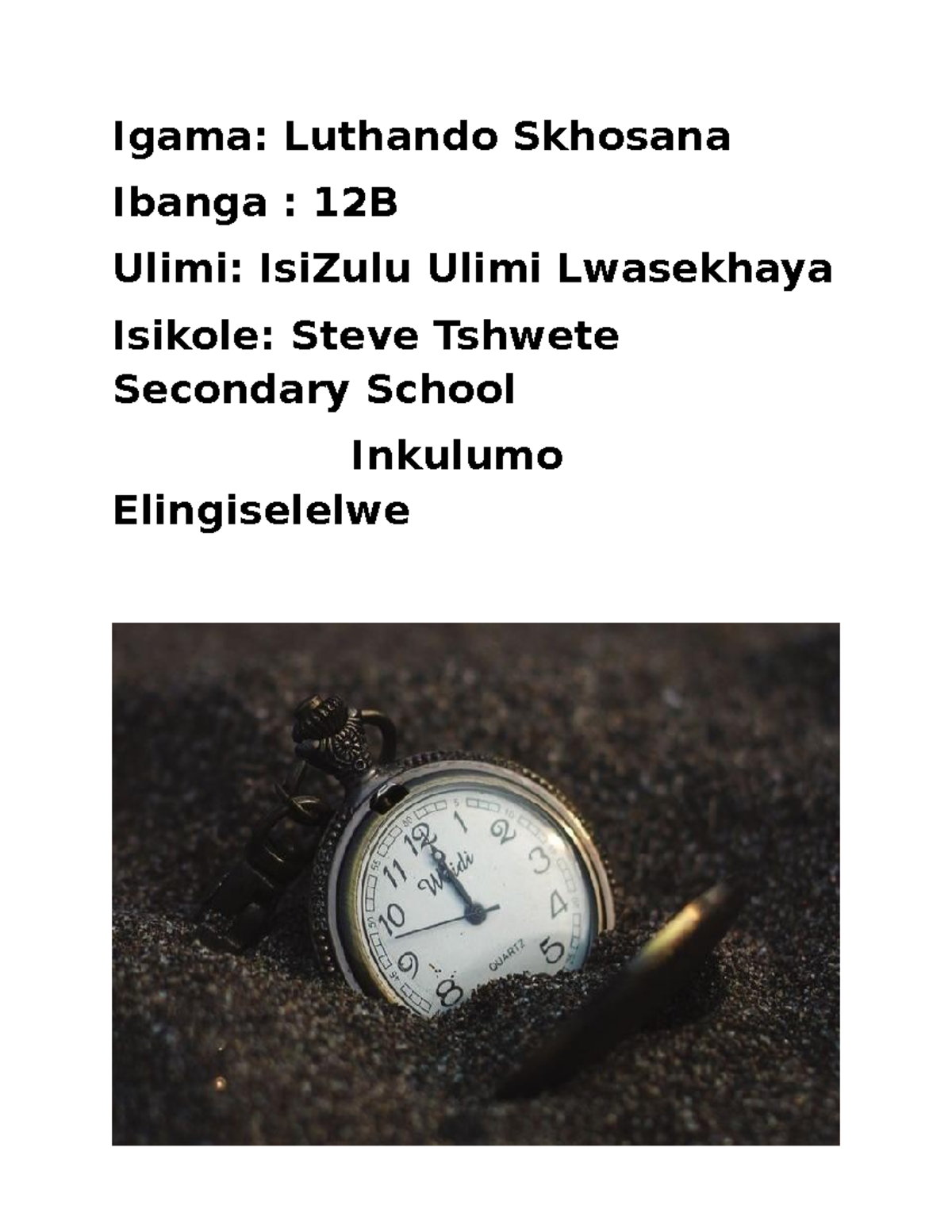 Justin - Document - Igama: Luthando Skhosana Ibanga : 12B Ulimi ...
