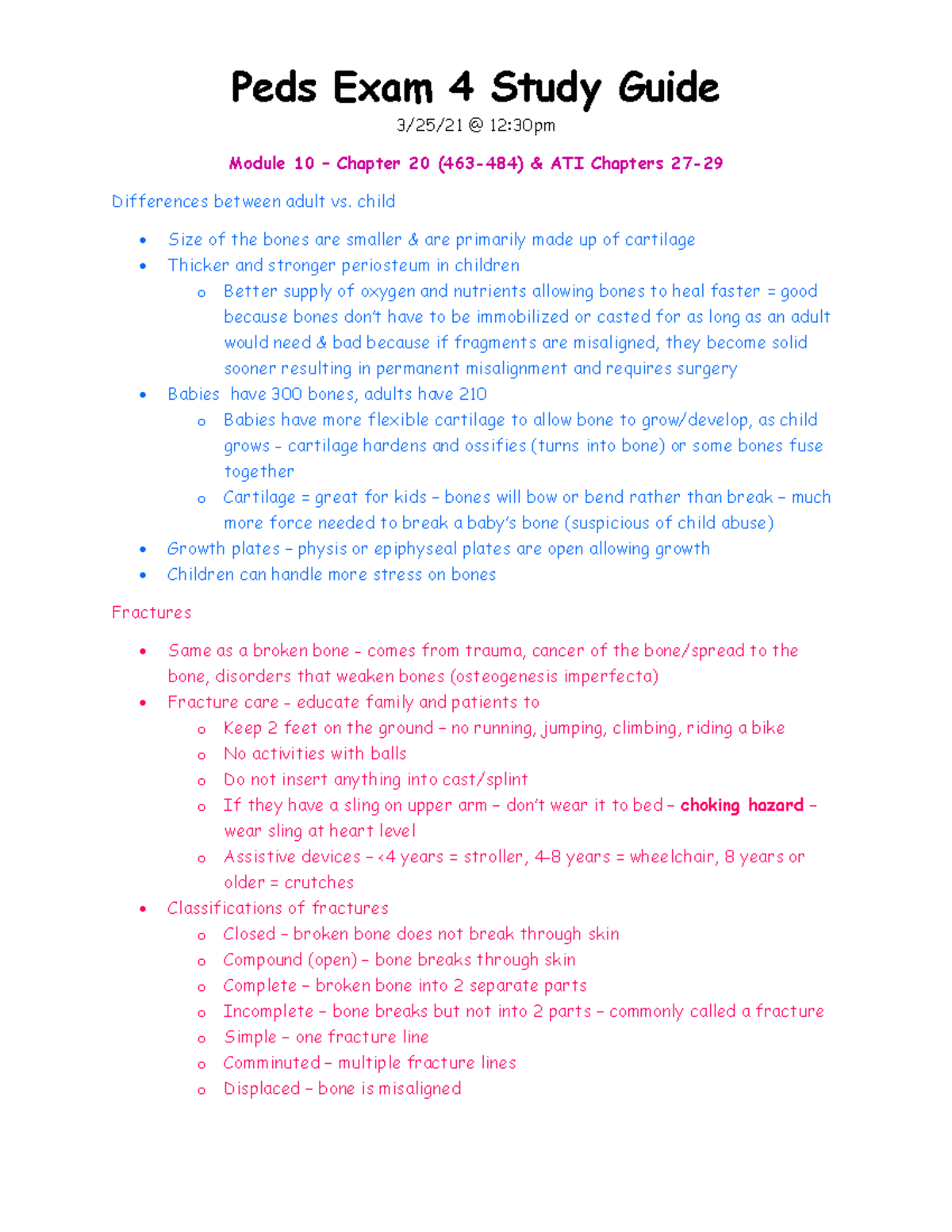 Peds Exam 4 Study Guide - Peds Exam 4 Study Guide 12:30pm Module 10 Chapter 20 ATI Chapters ...