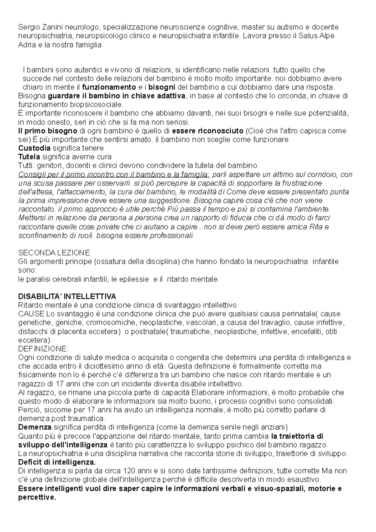 Sergio Zanini- Neuropsichiatria Infantile - UniUd - Studocu