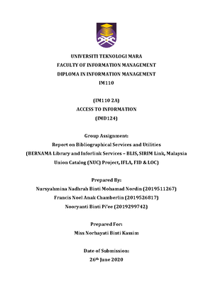 Assignment Draft Template - Diploma in Information Management - UiTM ...
