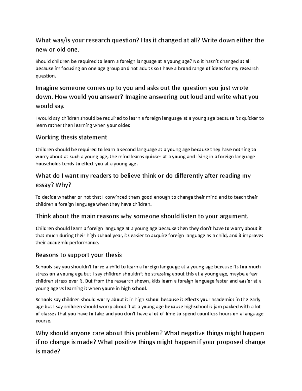 Zero Draft - Grade: A - What was/is your research question? Has it ...