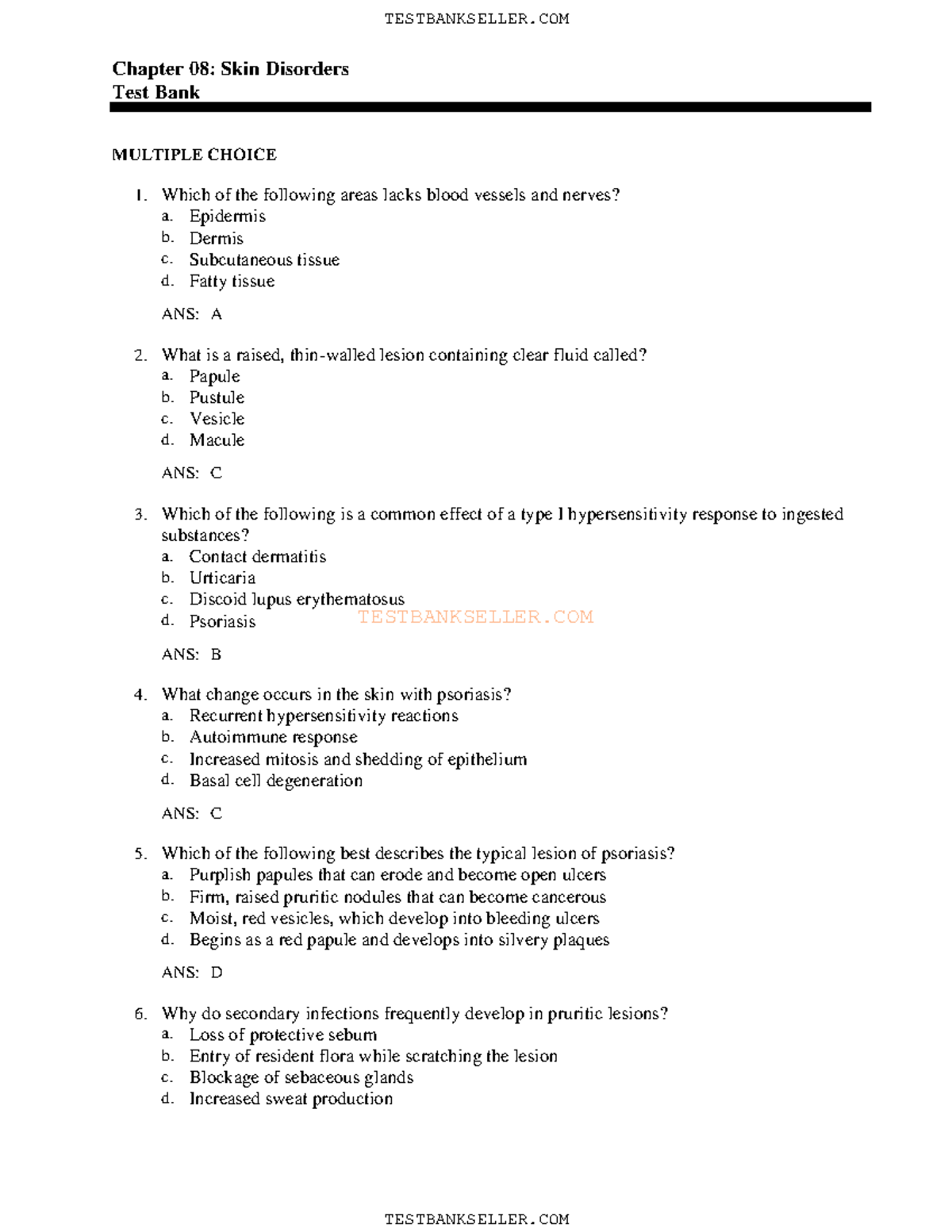 08 - med surg - TESTBANKSELLER Chapter 08: Skin Disorders Test Bank ...