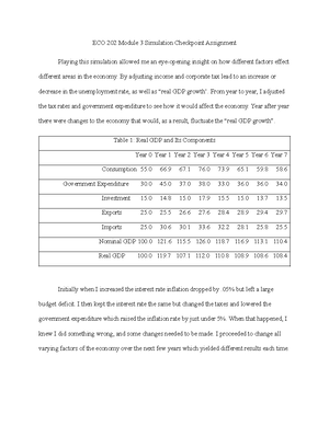 ECO 202 Project - ECO 202 Project Economic Summary Report Table of ...