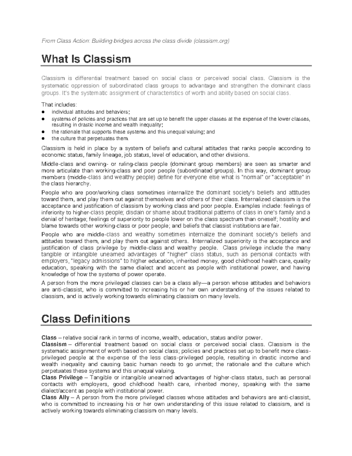 What-is-Classism copy - From Class Action: Building bridges across the ...