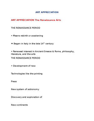 Art Appreciation - ART Appreciation The Ancient Arts - ART APPRECIATION ...