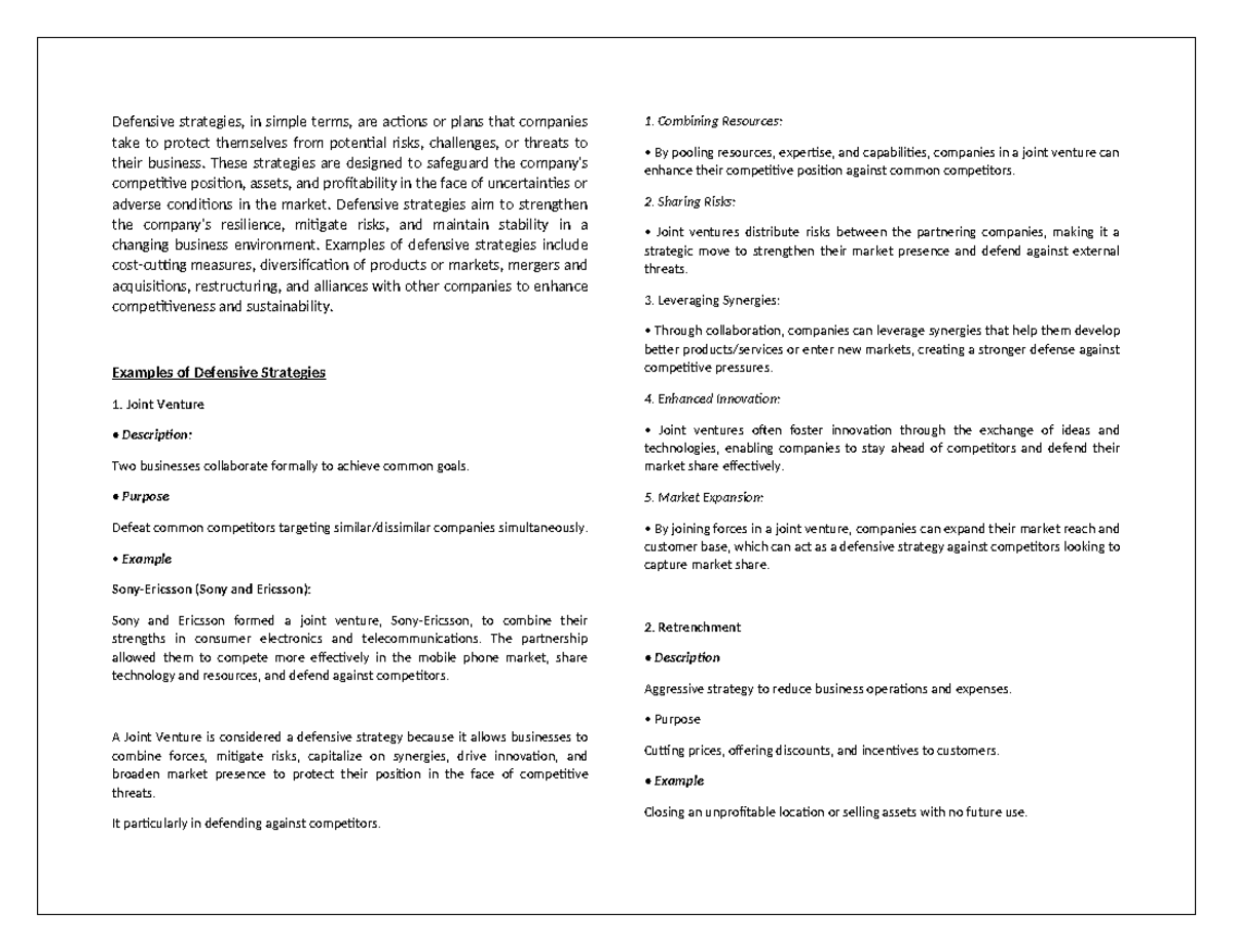 Defensive strategies - These strategies are designed to safeguard the ...