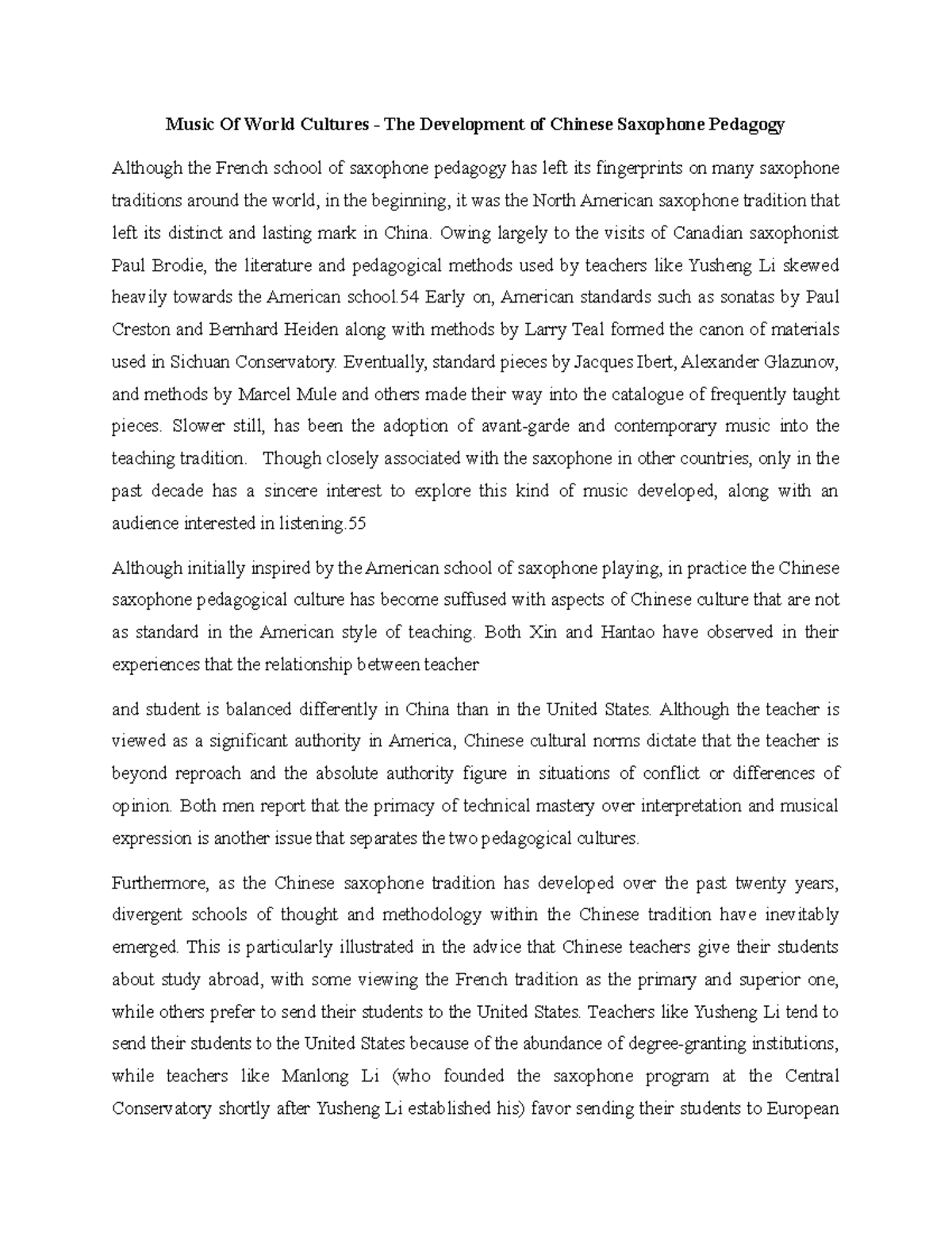 Music Of World Cultures - The Development of Chinese Saxophone Pedagogy ...