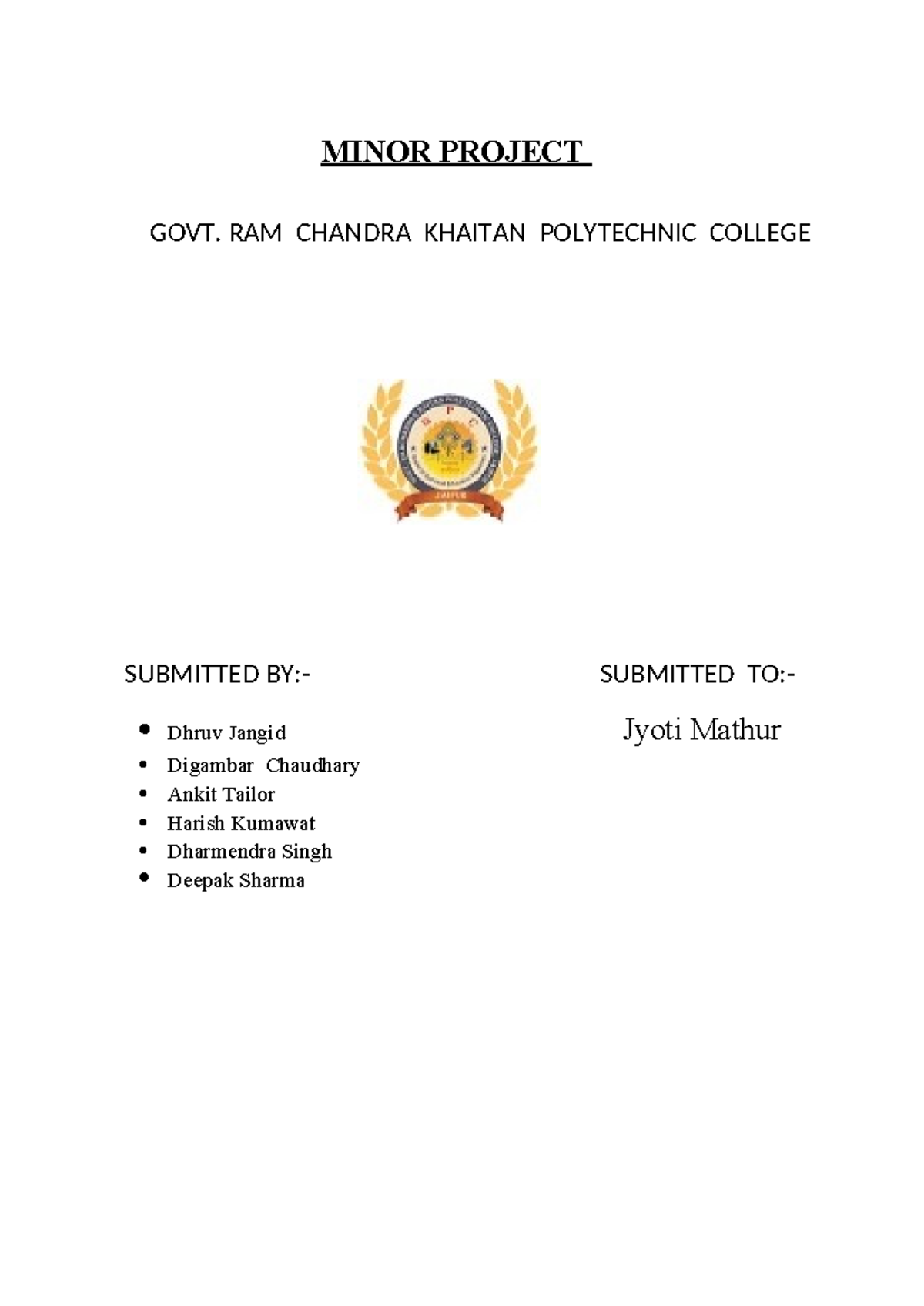 Minor Project SSSS - MINOR PROJECT GOVT. RAM CHANDRA KHAITAN ...