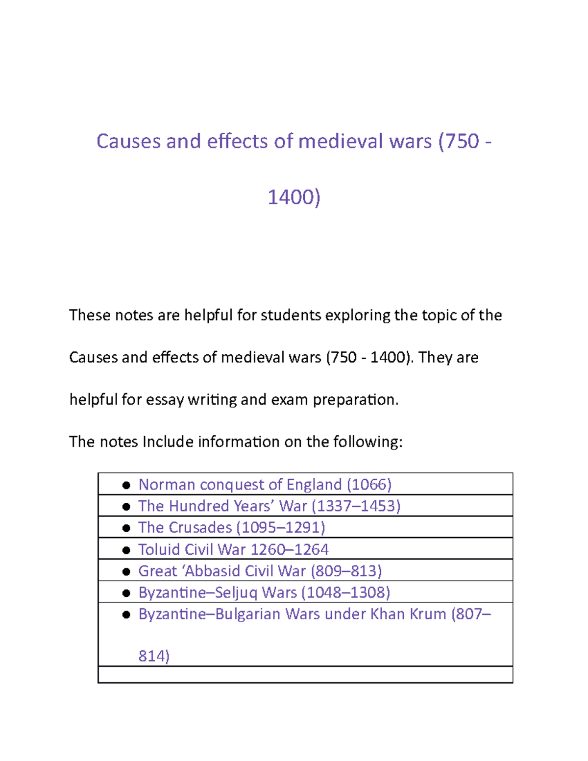 Causes and effects of medieval wars 750 1400 1 - Causes and effects of ...