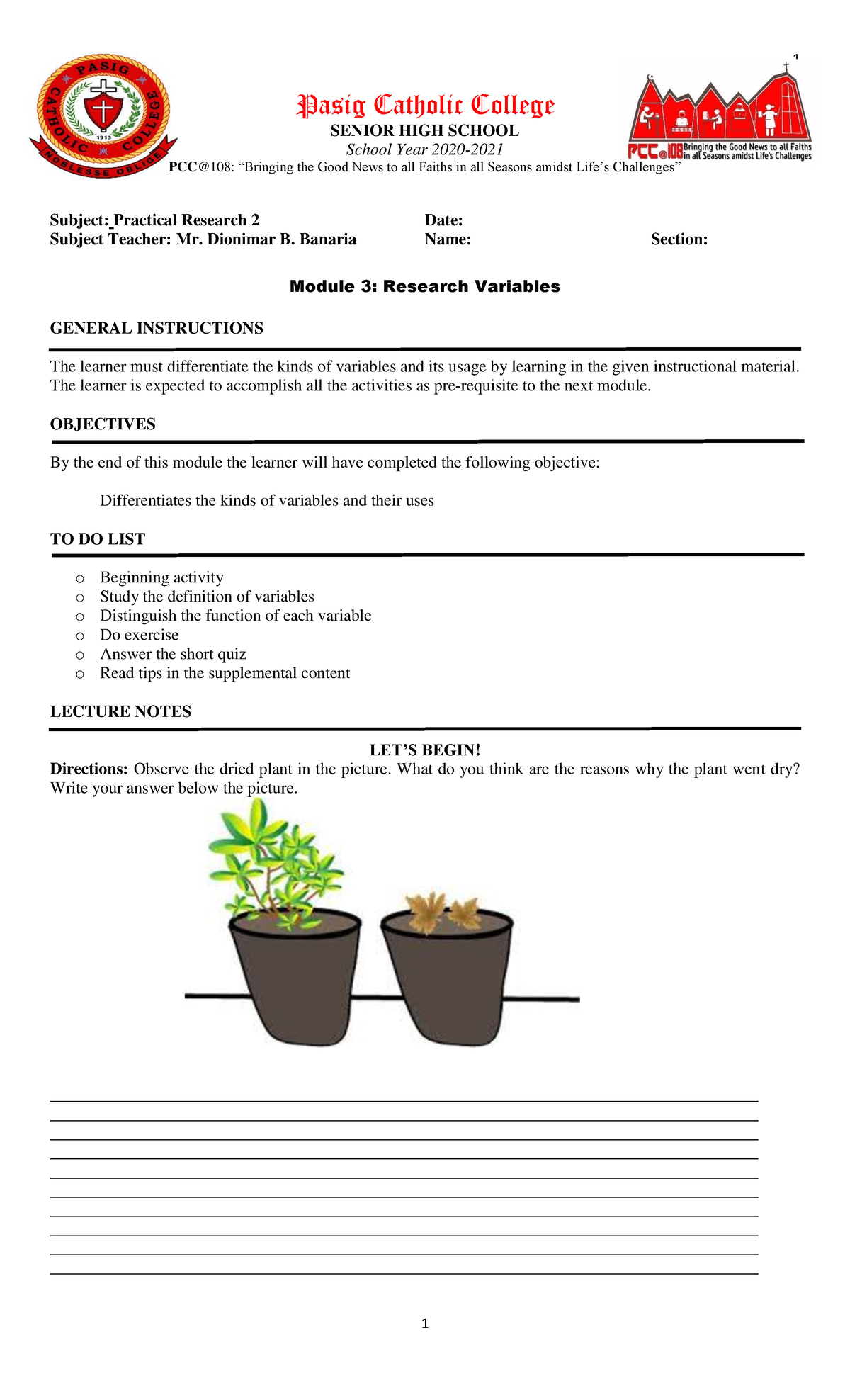 Module 3 in PR2 Research Variables - Pasig Catholic College SENIOR HIGH ...