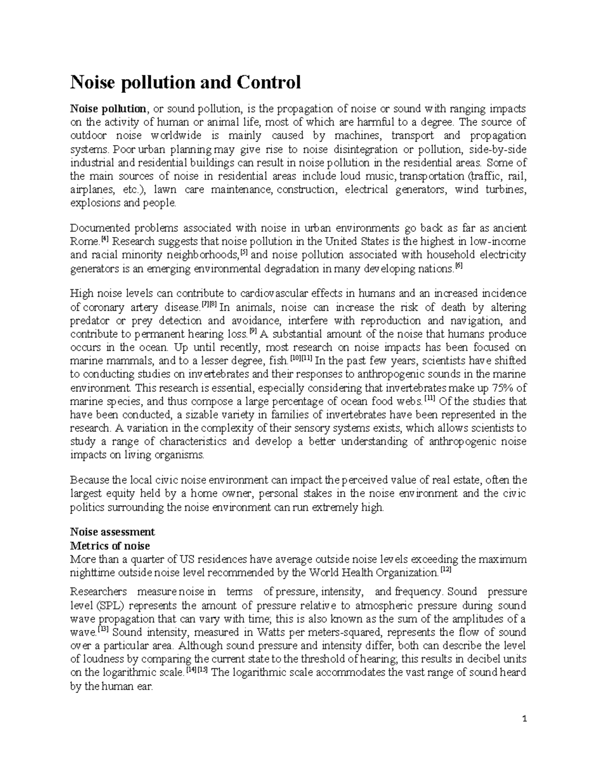 Noise pollution - redacted - Noise pollution and Control Noise pollution, or sound pollution, is ...