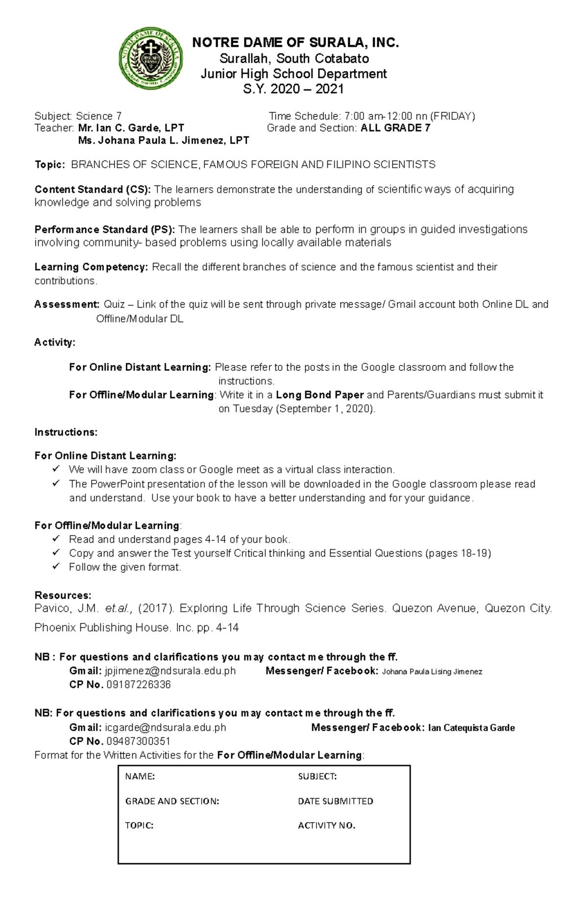 7- Instructional module W1 - NOTRE DAME OF SURALA, INC. Surallah, South ...
