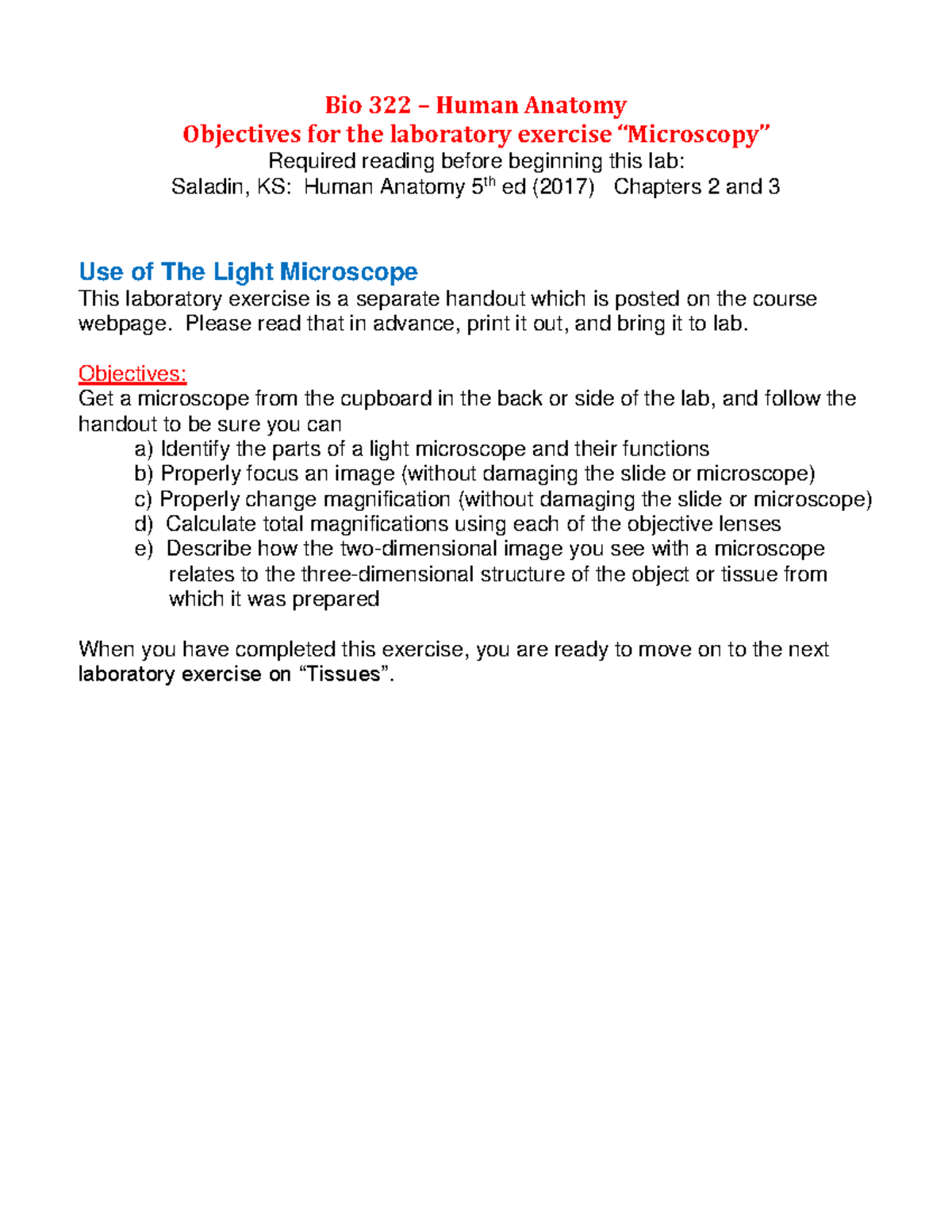 3 Microscope objectives - Bio 322 – Human Anatomy Objectives for the ...